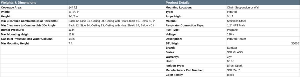 SunStar GLASS® Natural Gas Infrared Patio Heater, SGL35-N7, 35000 BTU ...